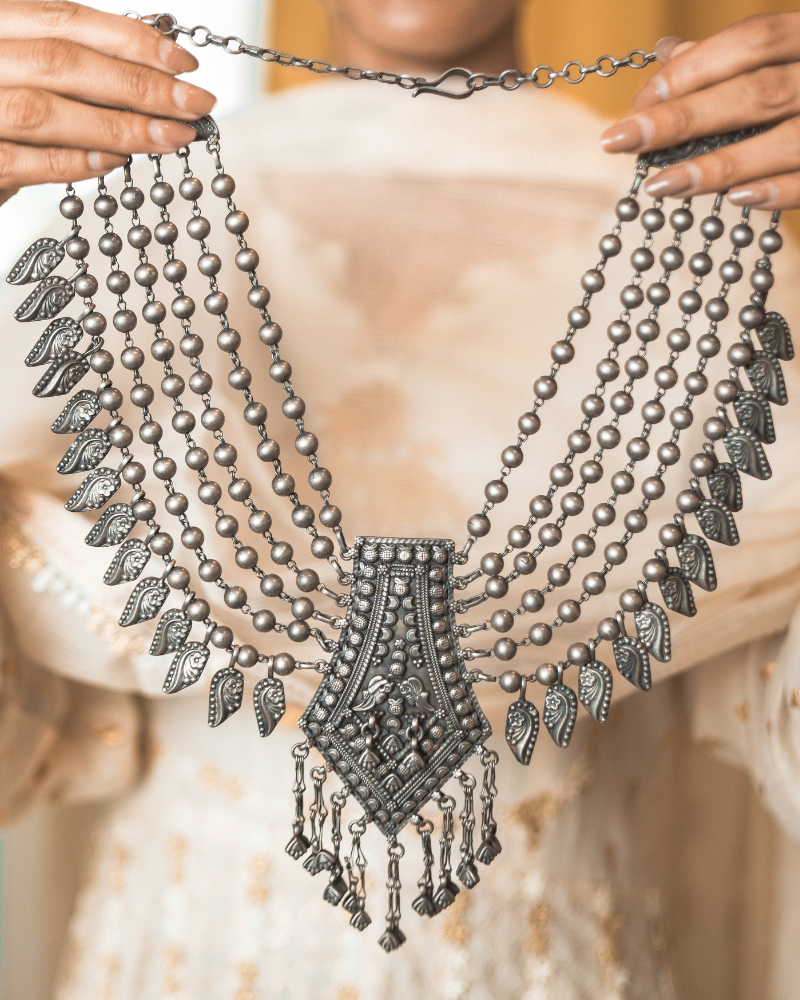 Multi Layer Rani Haar Chitralekha – Pure Silver Necklace – Jodha